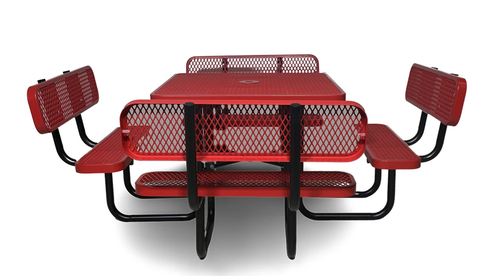 All Weather Expanded Metal Outdoor Picnic Table With Backrest Bench ...