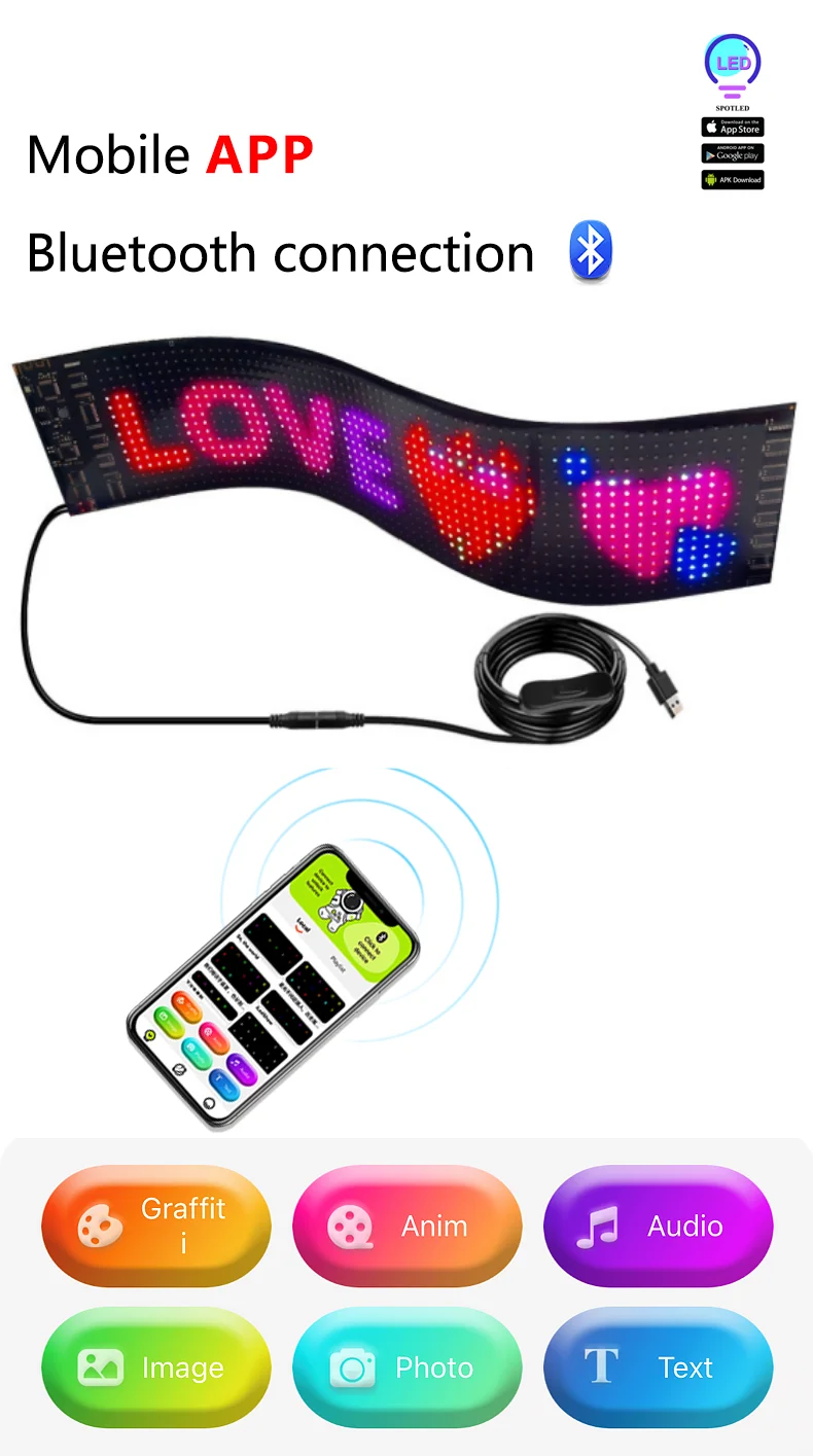 Programmable Led Scrolling Sign For Car App Control Custom Text Pattern Animation Led Sign