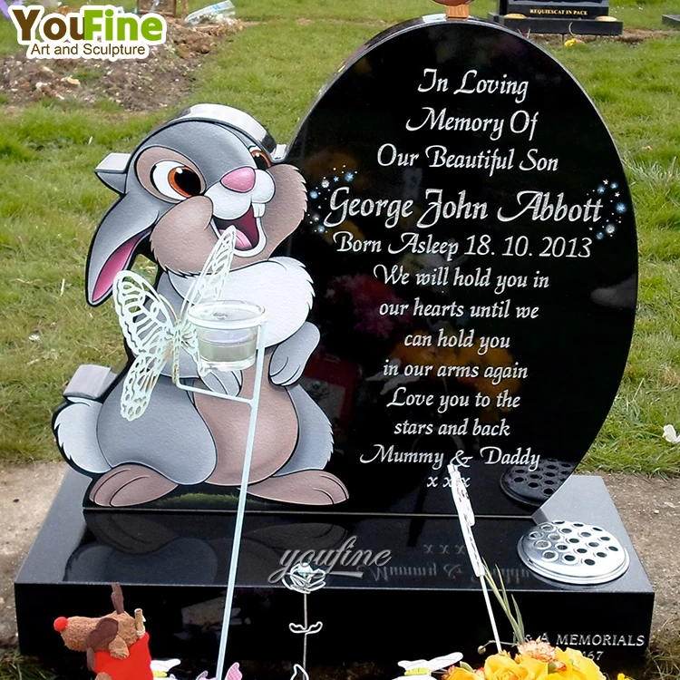 Outdoor Cemetery Hand Carved Natural Stone Granite Cute Rabbit ...