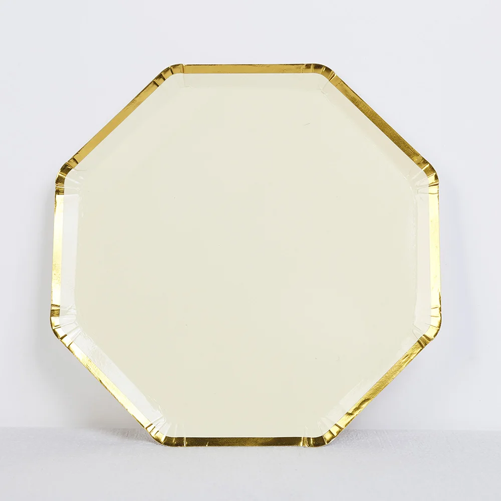 Custom Printed Gold Edge Hexagonal Dinner Paper Plate Yellow Disposable ...