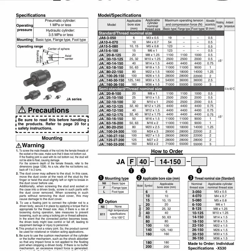 Standard Hydraulic Cylinder Pressure Regulator Smc Ja15-5-080 Floating ...