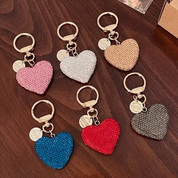 Luxury Multi-color Love Heart Keychain Full Rhinestone Alloy Key Rings ...