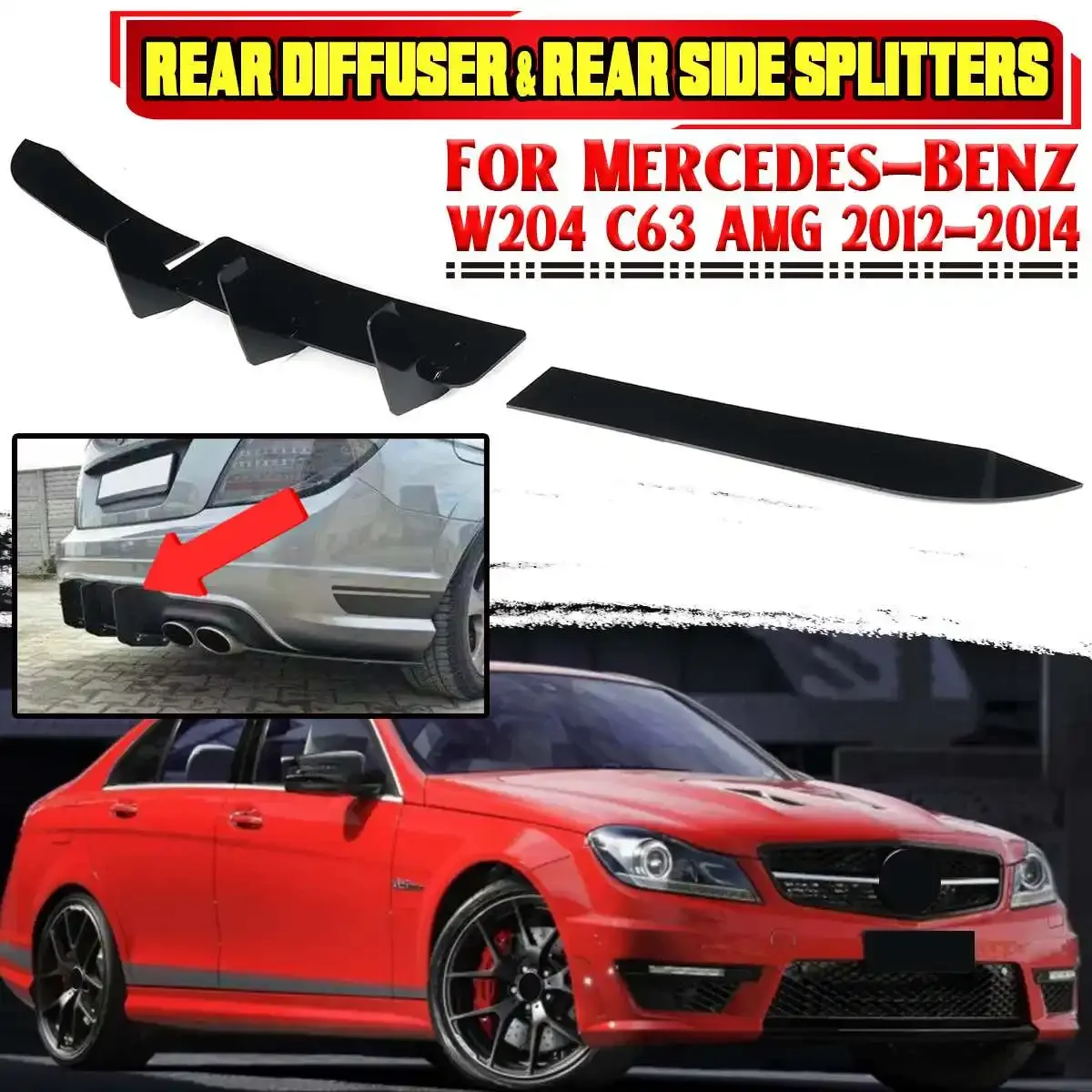 W204 Car Rear Bumper Diffuser Lip Rear Side Splitters Chassis Spoiler ...