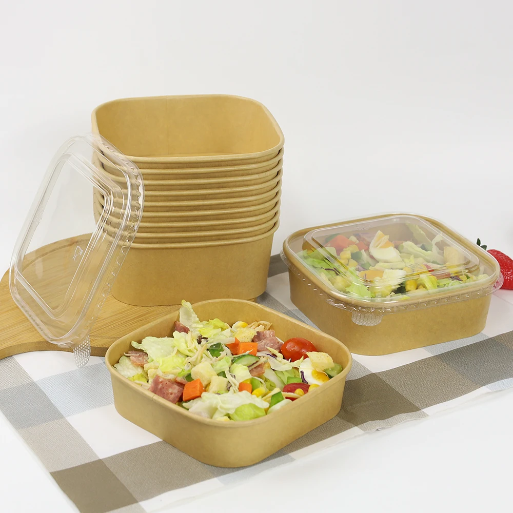 Biodegradable Kraft Paper Container Square Disposable Paper Bowl with ...