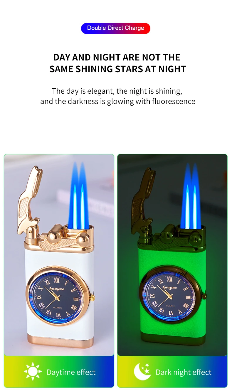Powerful Dual Flame Torch Cigarette Lighters Windproof Butane Gas ...