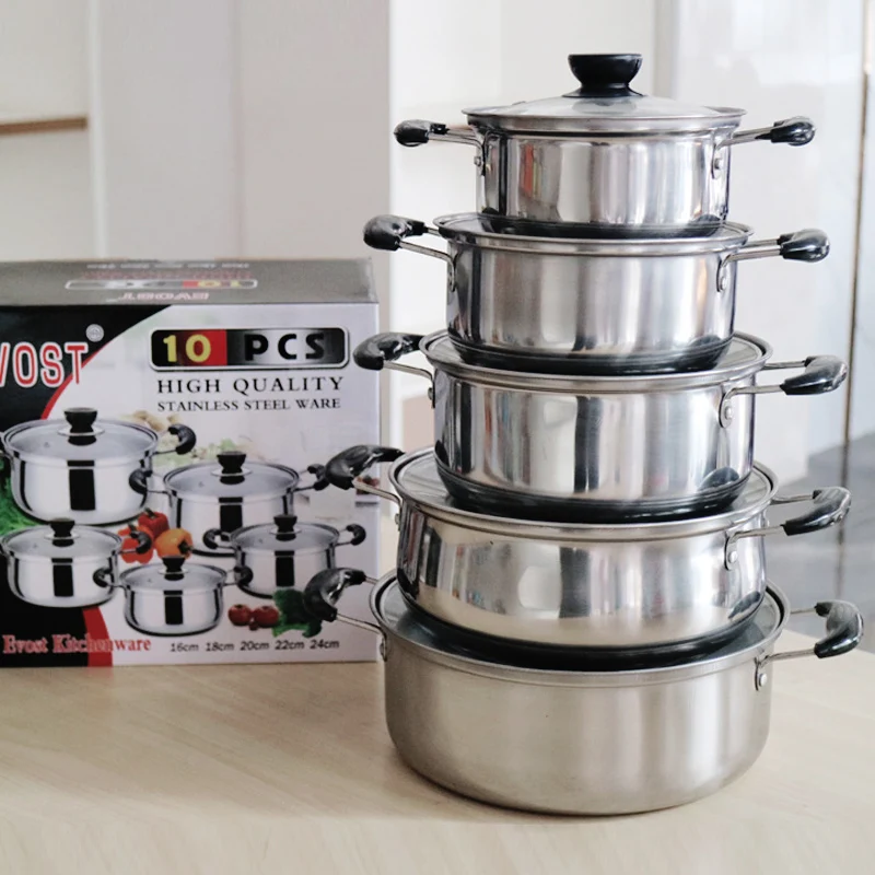 Black 10-Piece Stainless Steel Cookware Set for Multi-Function Cooking