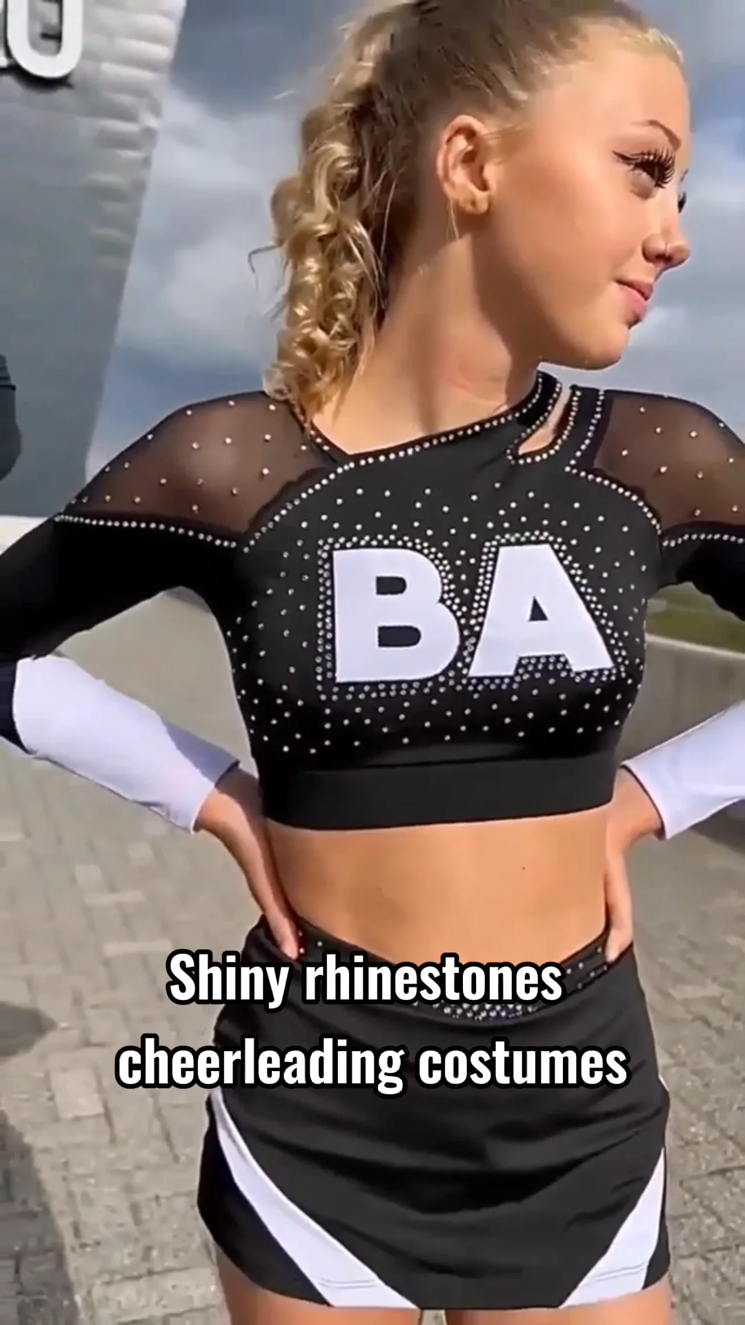Sexy Rhinestone Cheer Skirt Team Dance Wear Cheerleader Outfits Long ...