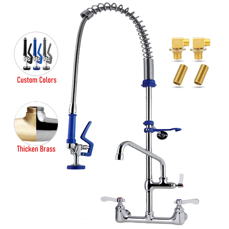 Faucets Brass Commercial Wall Mixer Sink Taps Sprayer Faucets Pre Rinse ...