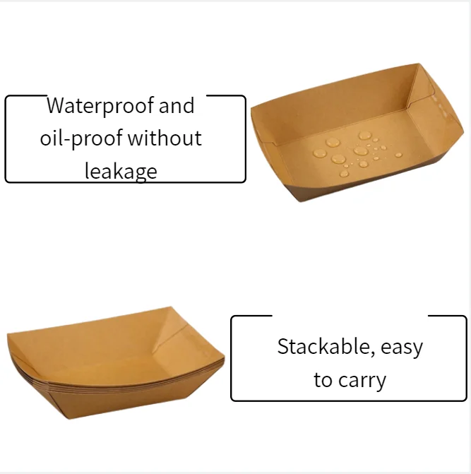 Oem Disposable Greaseproof Boat Shape Kraft Paper Box Take Away Food ...