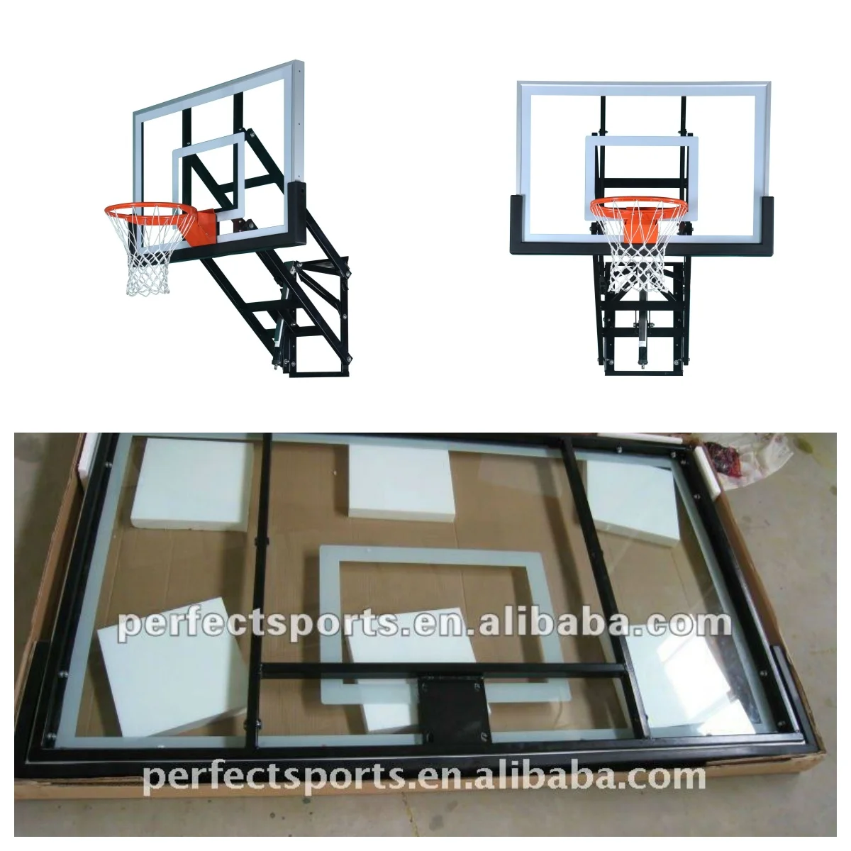 Clear view tempered glass adjustable height wall mounted basketball ...