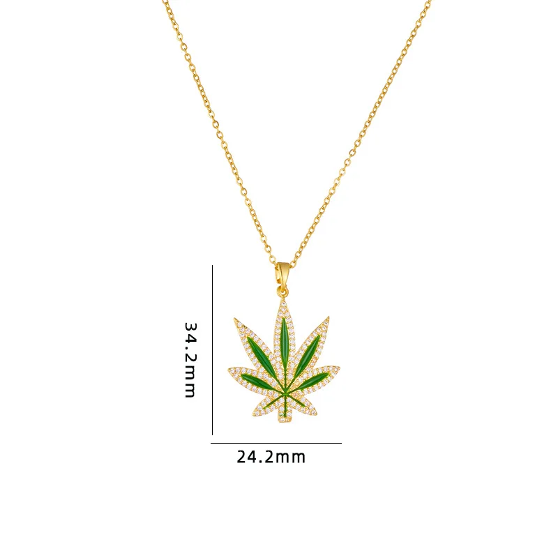 Stylish Hip Hop Jewelry Stainless Steel Chain Enamel Zircon Weed Maple ...