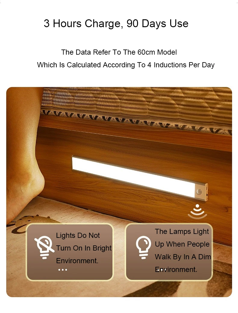 Customized Usb Rechargeable Pir Motion Activated Light Under Cabinet ...