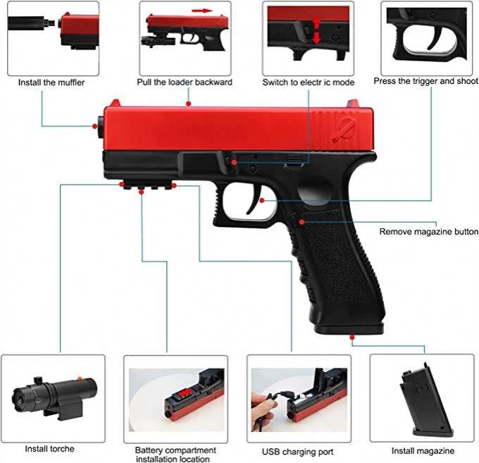 Airosoft Splat Gel Ball Blasters Glock Water Bead Paint Ball Real Gun ...