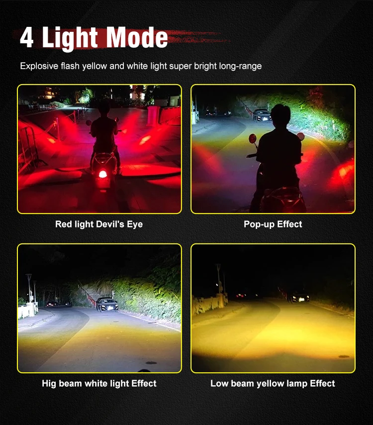Red Angel Eye Motorcycle Spotlights - LED Headlight Upgrade