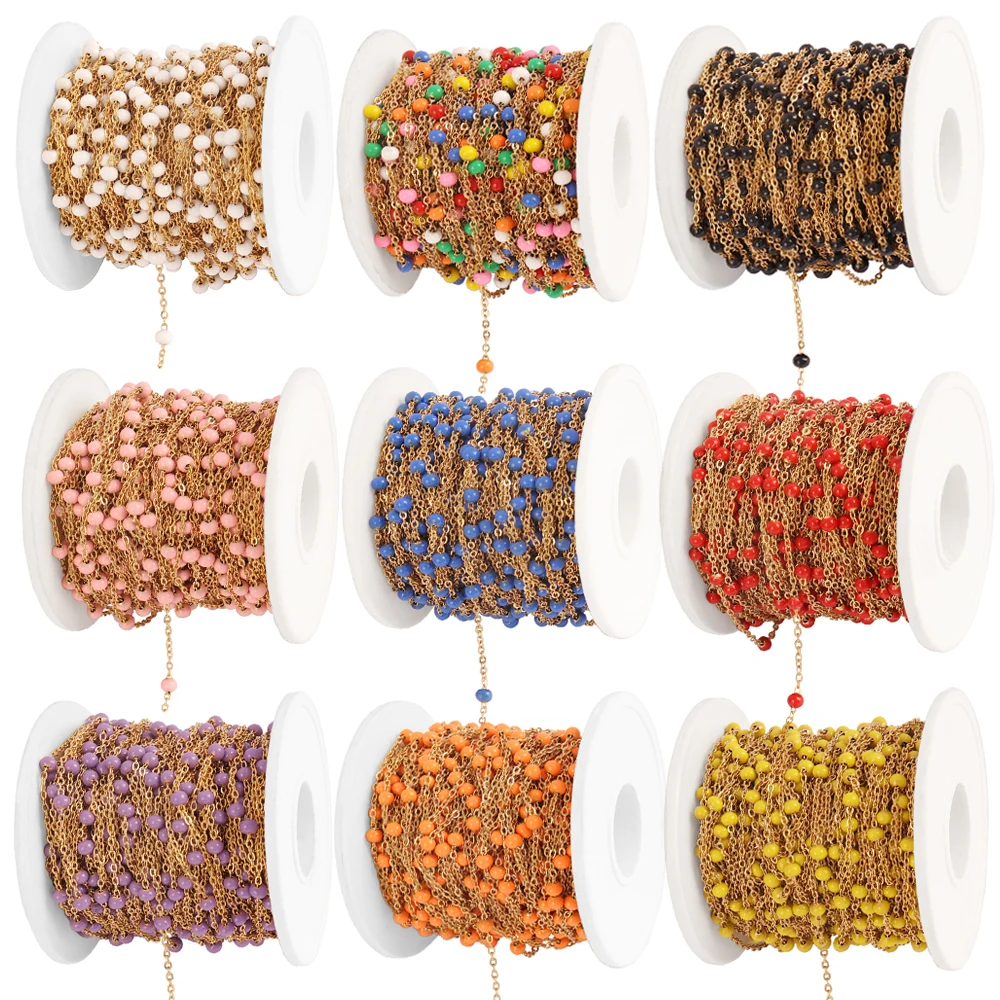 1 Meter Enamel Bead Chain Roll 14K Gold Plated Stainless Steel Color ...