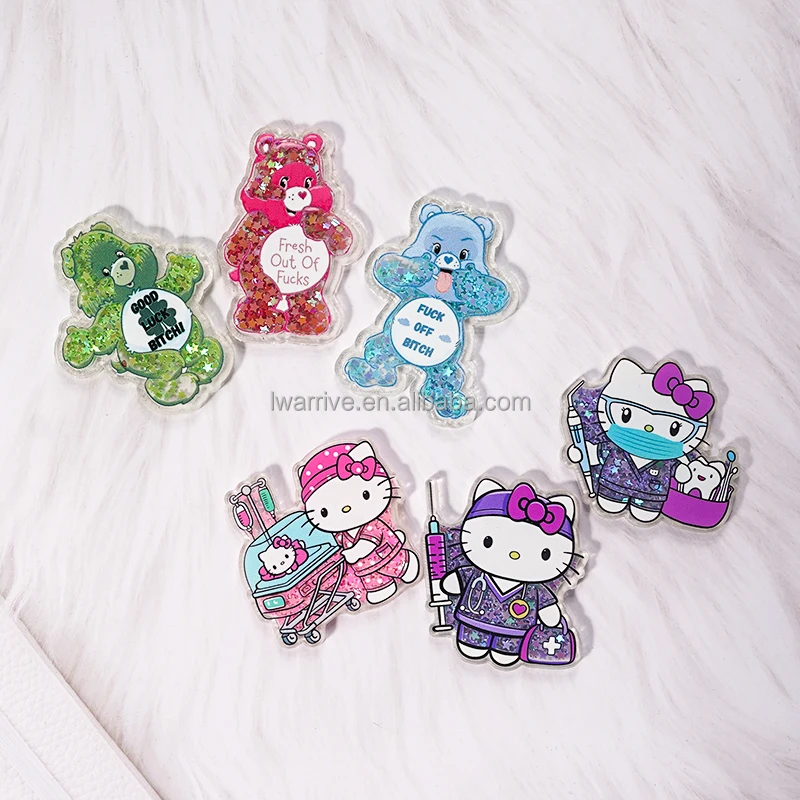 Hot Sale Cartoon KT love Be Ar Glitter Acrylic Flatback for Badge Reels ...