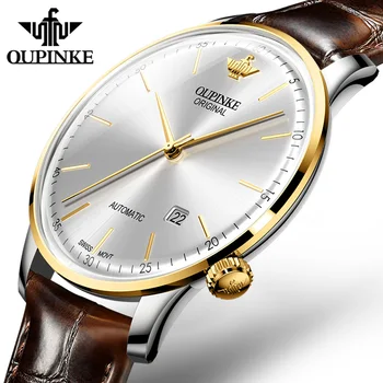 Oupinke 3269 Original Luxury Ultra Thin Watch Men Automatic Mechanical Slim With Date Brand ...