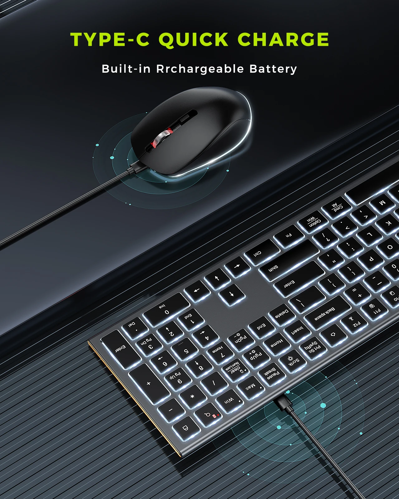 Seenda Rechargeable Ergonomic Keyboard & Mouse Rgb Backlit Keyboards ...