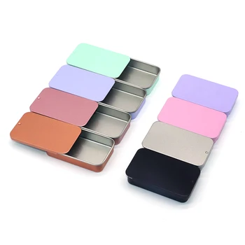 Black Slide Top Rectangular Metal Tin Containers Candy Mini Mint Case ...