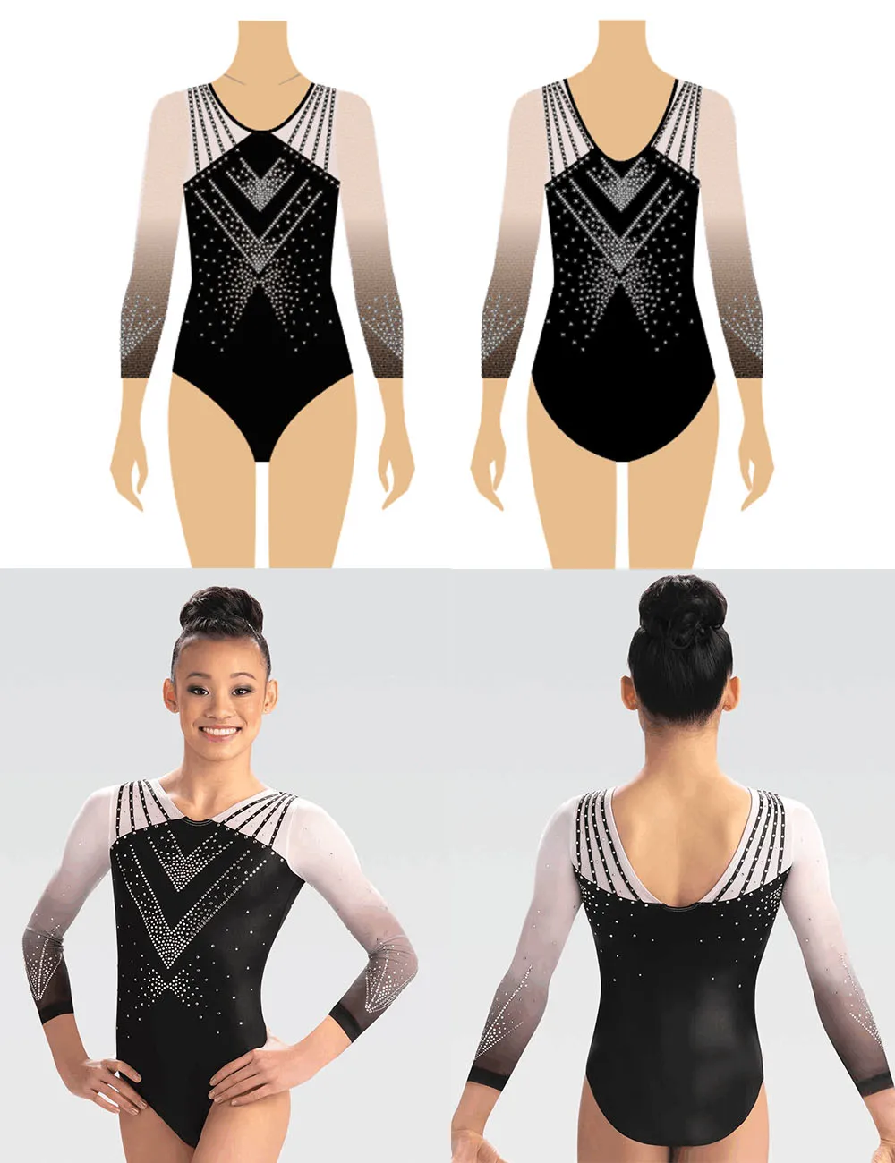 Custom Wholesale Performance Gymnastic Leotard Long Sleeve V-Neck Stand ...