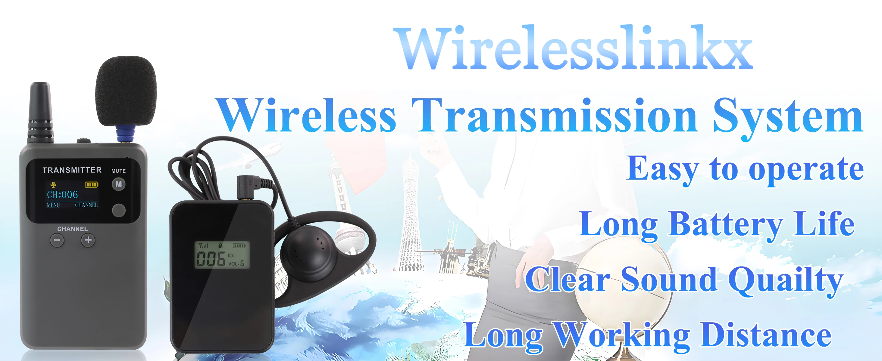 Wireless Audio Guide System 2.4G Long Battery Life 999 Channels ...