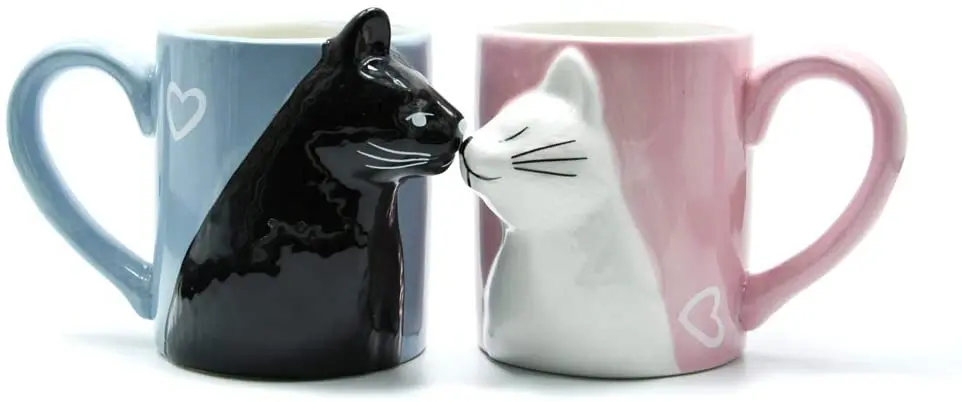 Unique Kiss Cat Coffee Mug Set - Funny Ceramic Couple Mugs for Wedding ...