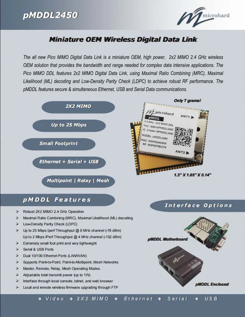 Microhard pMDDL2450-ENC 2.4GHz MIMO (2X2) Digital Data Link Enclosed ...