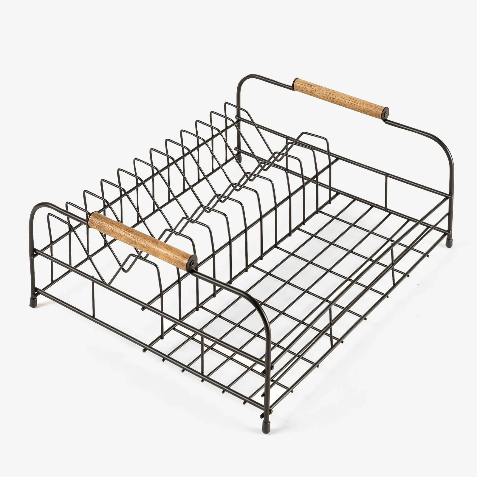 Kitchen Organizer Countertop Metal Wire Wood Handle Plate Dish Rack ...