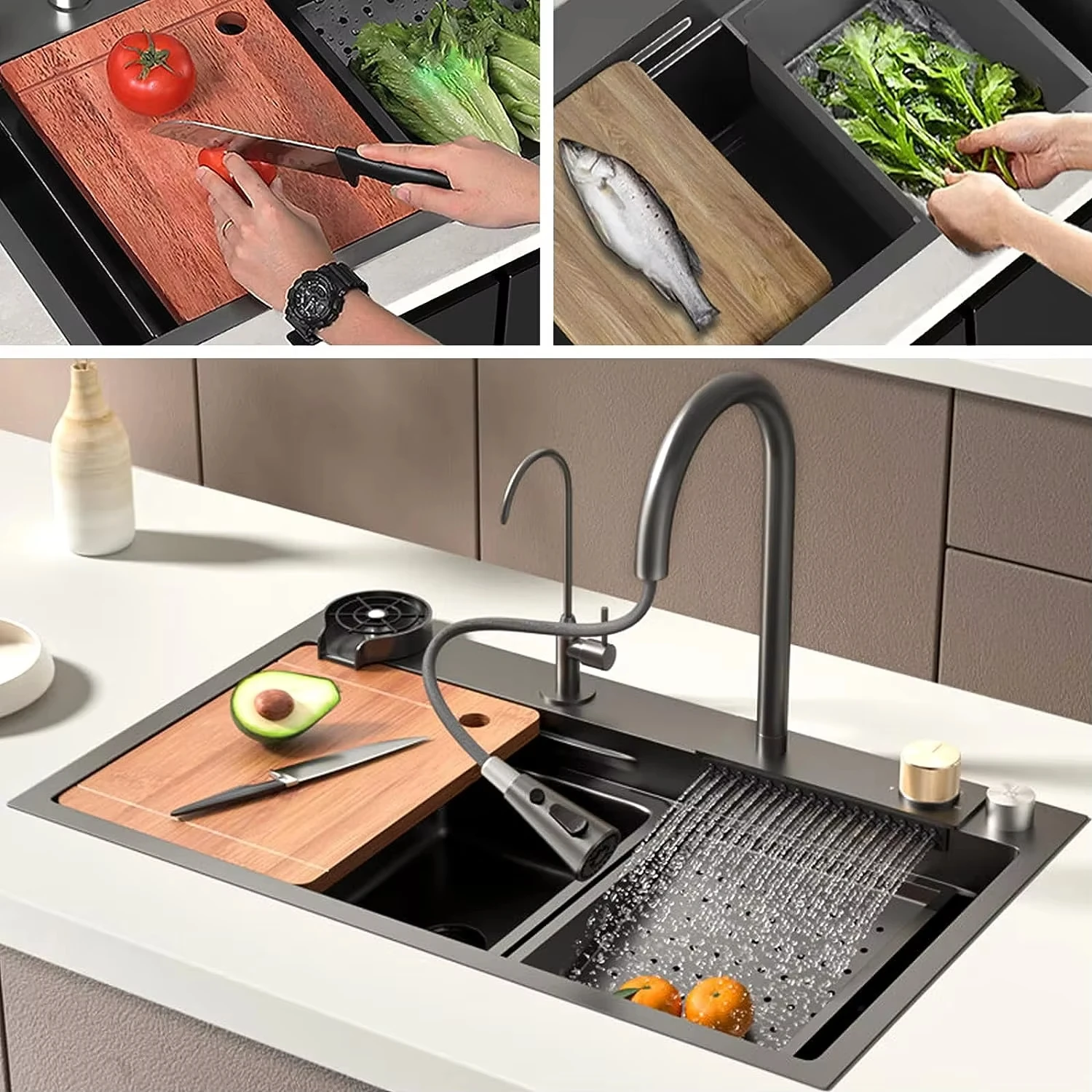 Stainless Steel Large Single Slot Bionic Honeycomb Black Wash Top ...