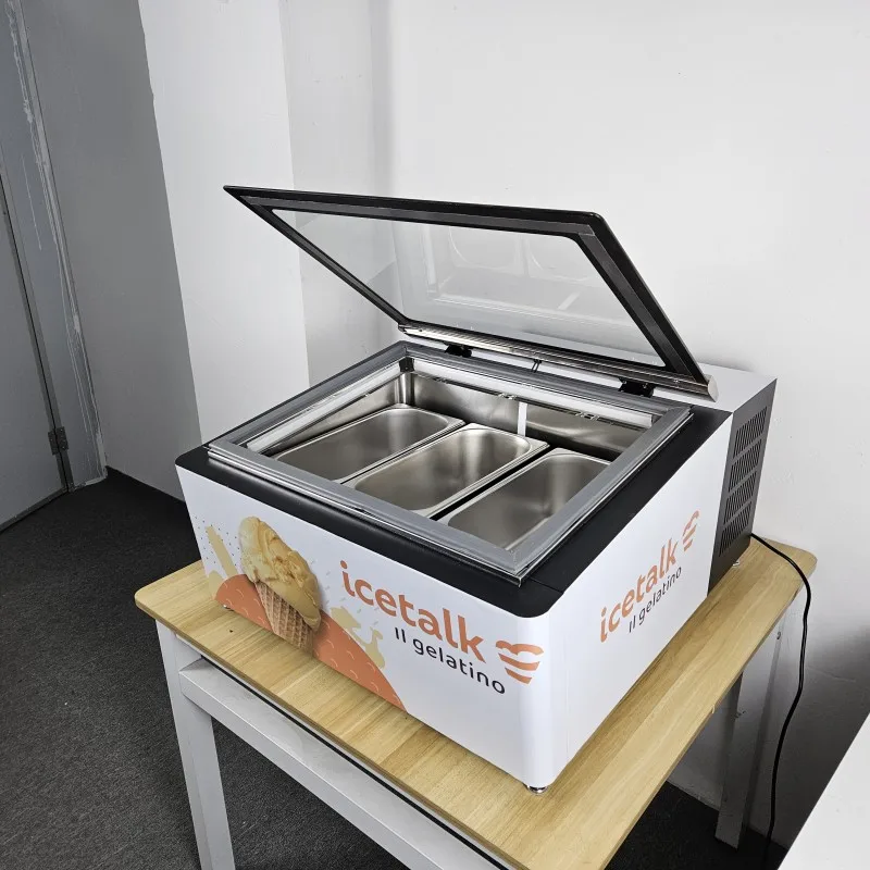 3 Flavors Table Top Gelato Showcase - Mini Display Freezer