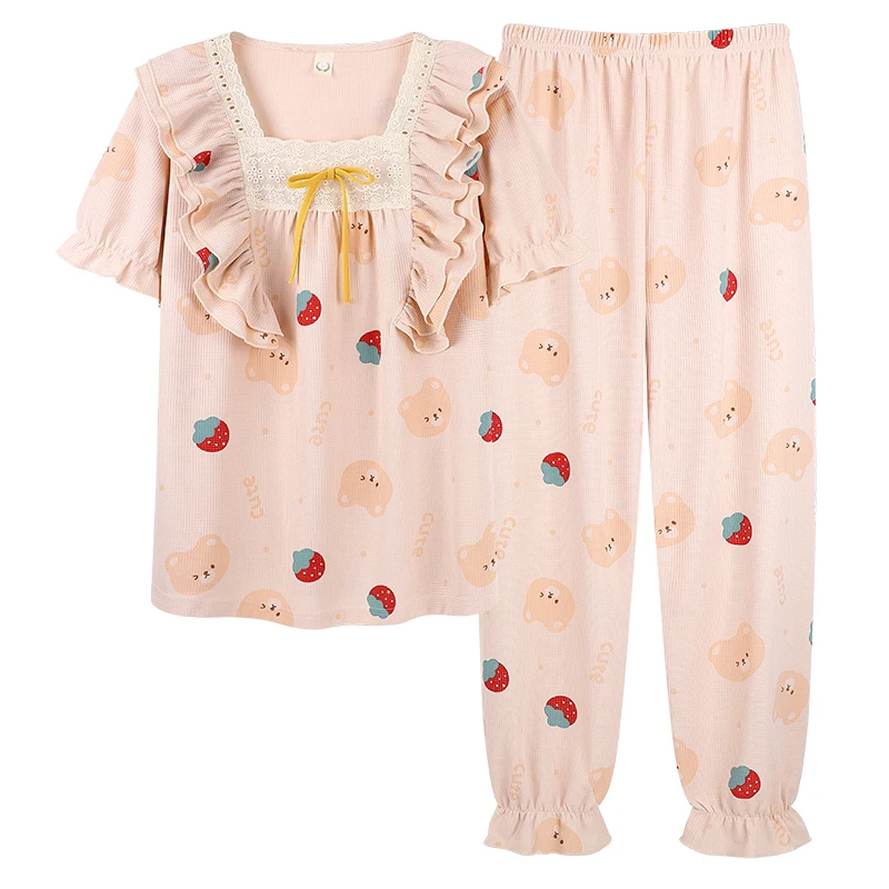 Print Set Floral Cotton Piyama Nightgown Korean Sleepwear Pijama ...