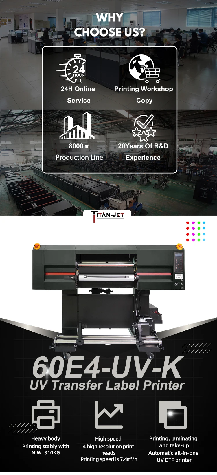 High Resolution Print Heads 60cm UV DTF Digital Sticker Printer 3pcs ...
