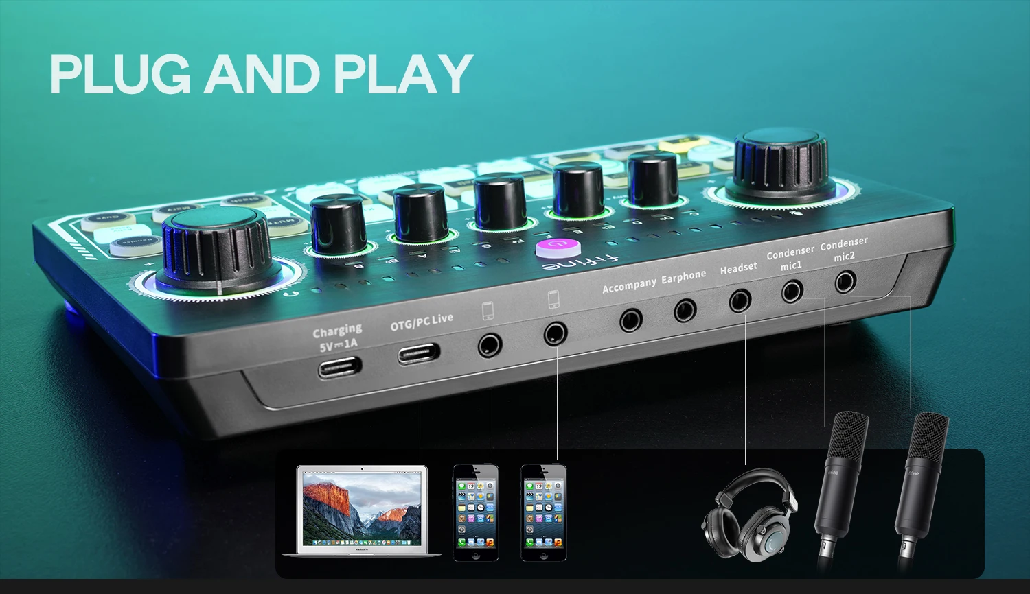 Fifine Podcast Equipment Recording Studio Sound Cards Live Stream ...