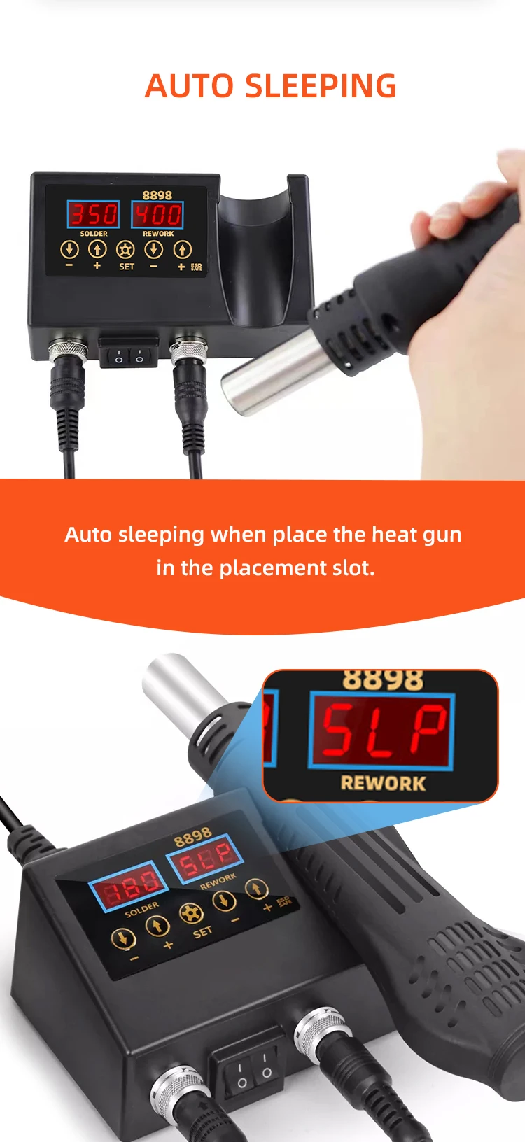 SMD Rework 8898-Estación de soldadura multifuncional, pistola de calor de hierro para soldar con ...