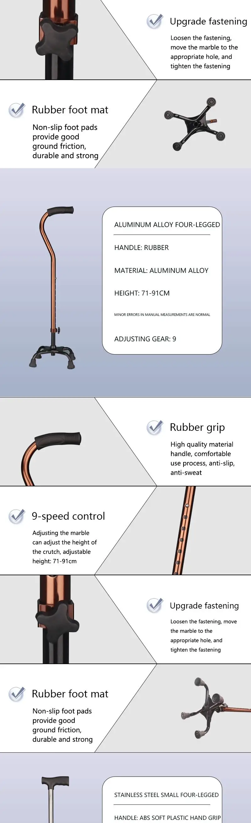 Folding Adjustable Smart Iron - Elderly Cane with LED Light