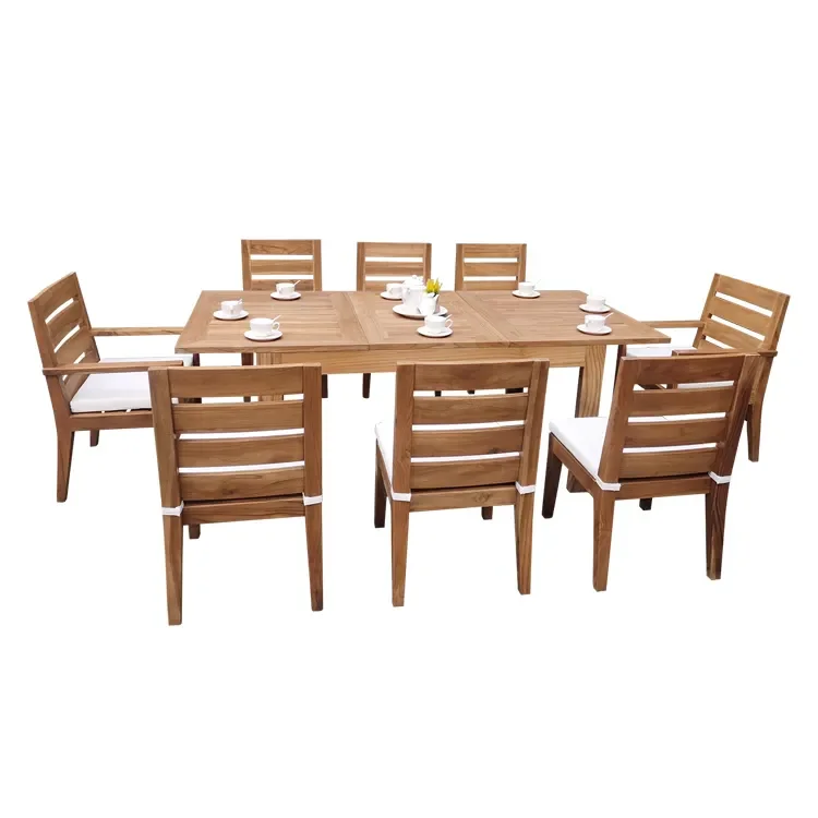 Custom Teak Wood Extendable Dining Table Set for Outdoor