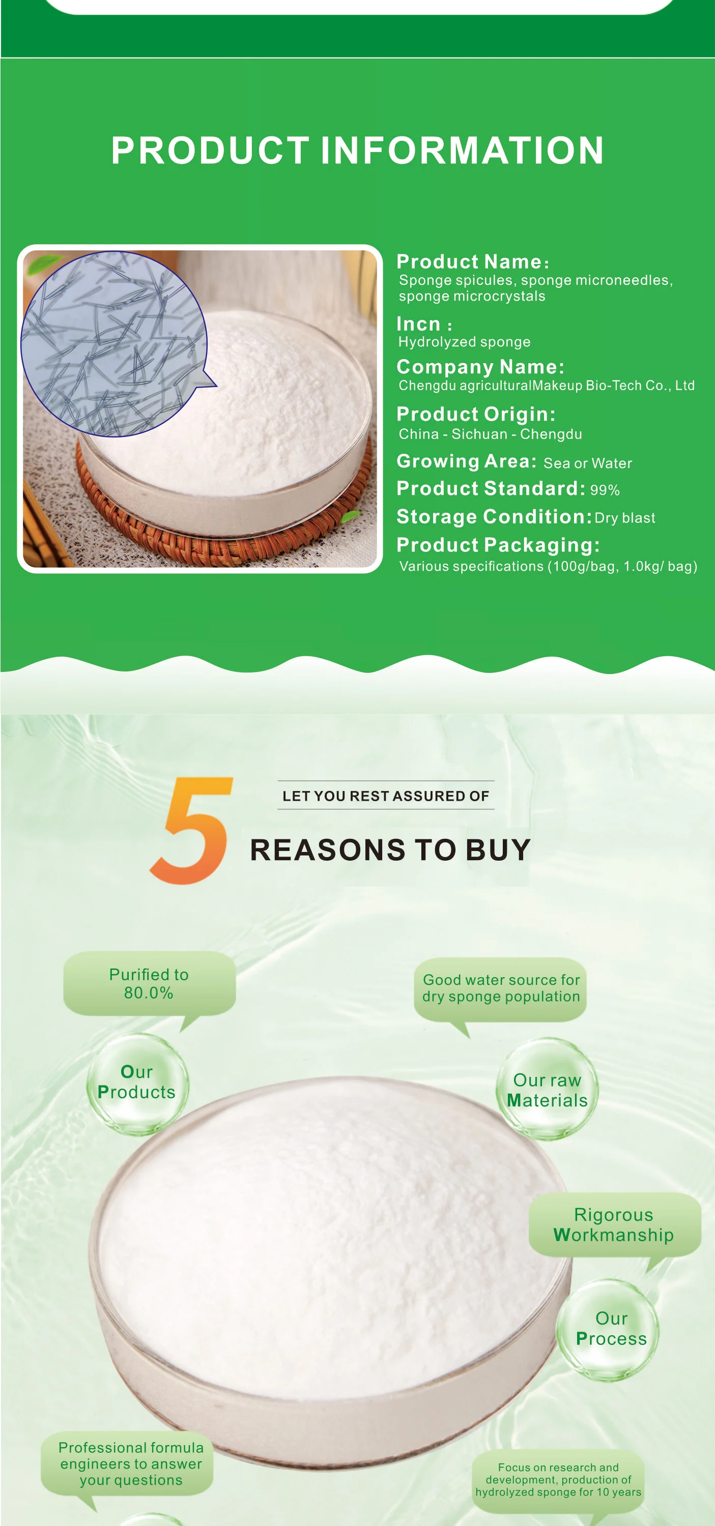 Supply White Hydrolyzed Sponge Bone Needle 99% High Purity Silicone ...