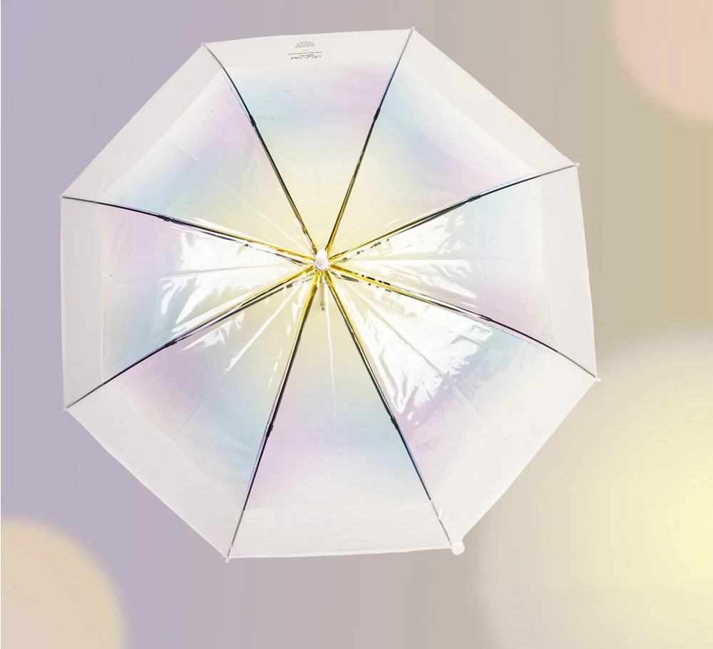 DD2708 Brand PVC Dazzling Umbrellas Rainbow Fashion Rain Sunshade Laser Gradient Transparent ...