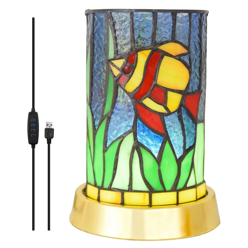 Tiffany European Retro Fish Decoration Led Table Lamp Usb Three-tone ...