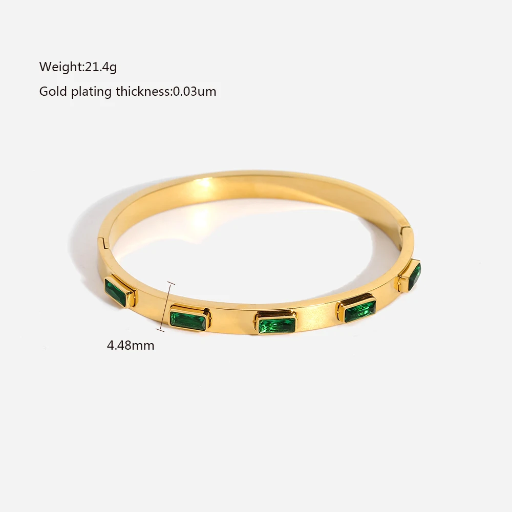 Titanium Bamboo Stainless Steel Gold Plated Bangle Green/white ...
