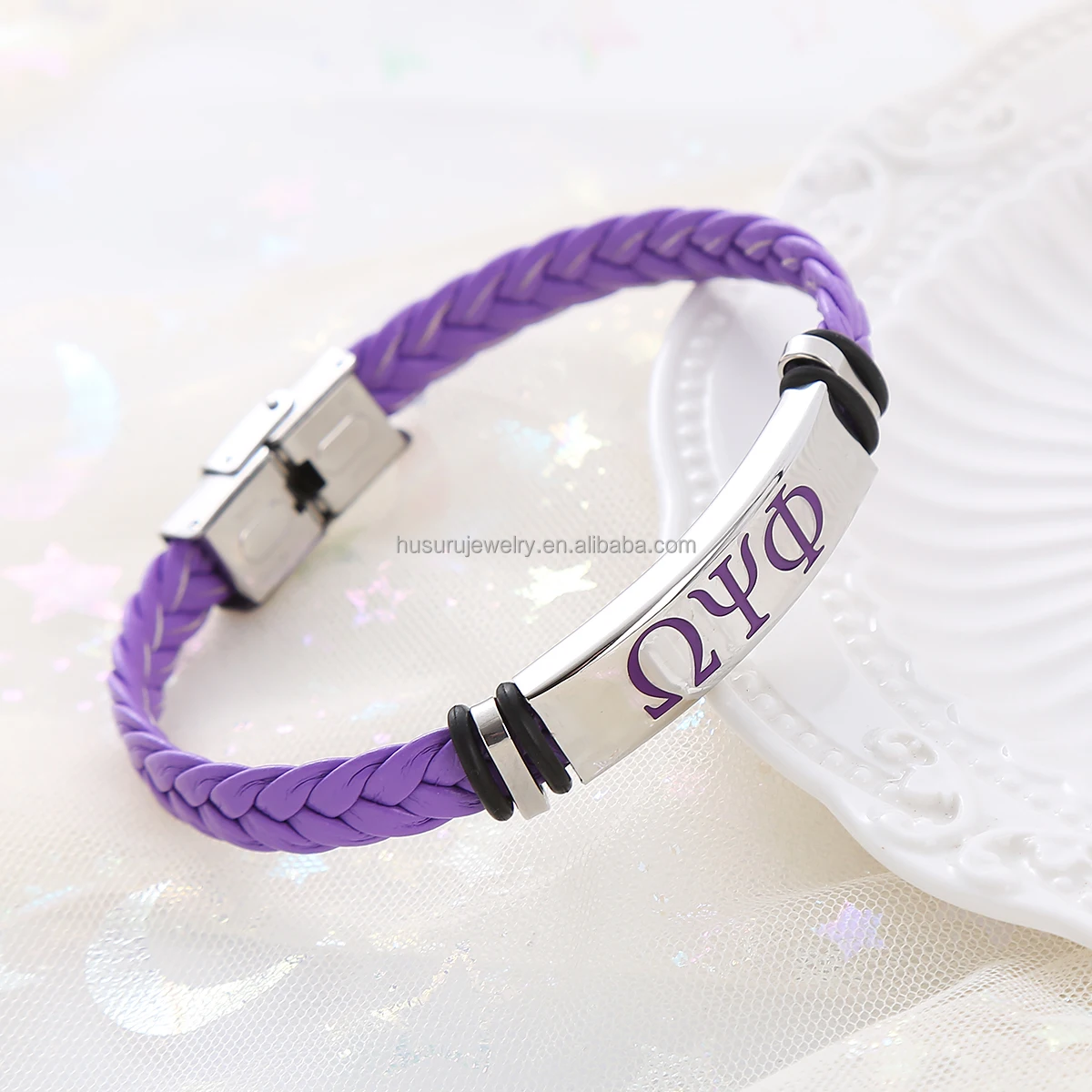 Stainless Steel Greek Woven Leather bar Delta Women Bracelet Clasp ...