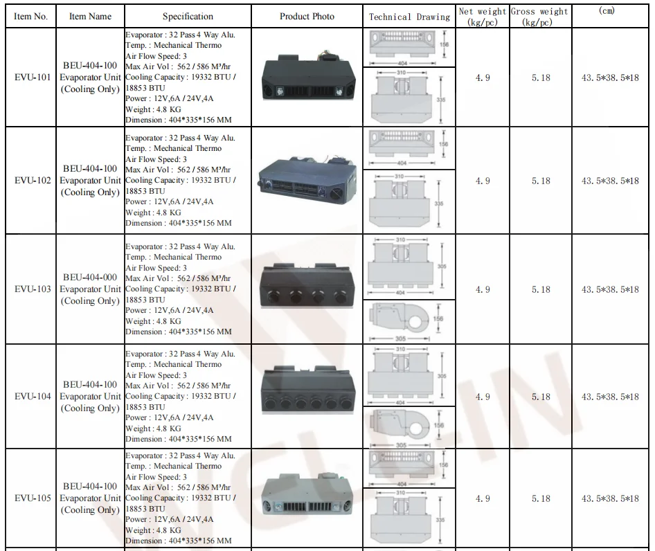 WELL-IN Single Cooling BEU-848-000 for Car Air Conditioner