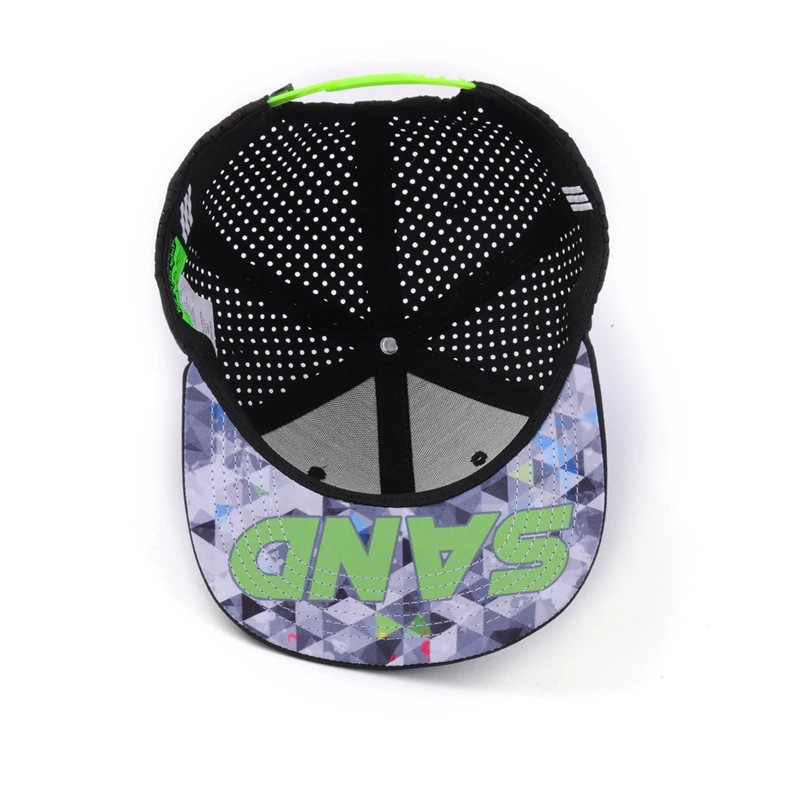 Custom Curved Brim Laser Cut Hole Perforated Hats 6 Panel