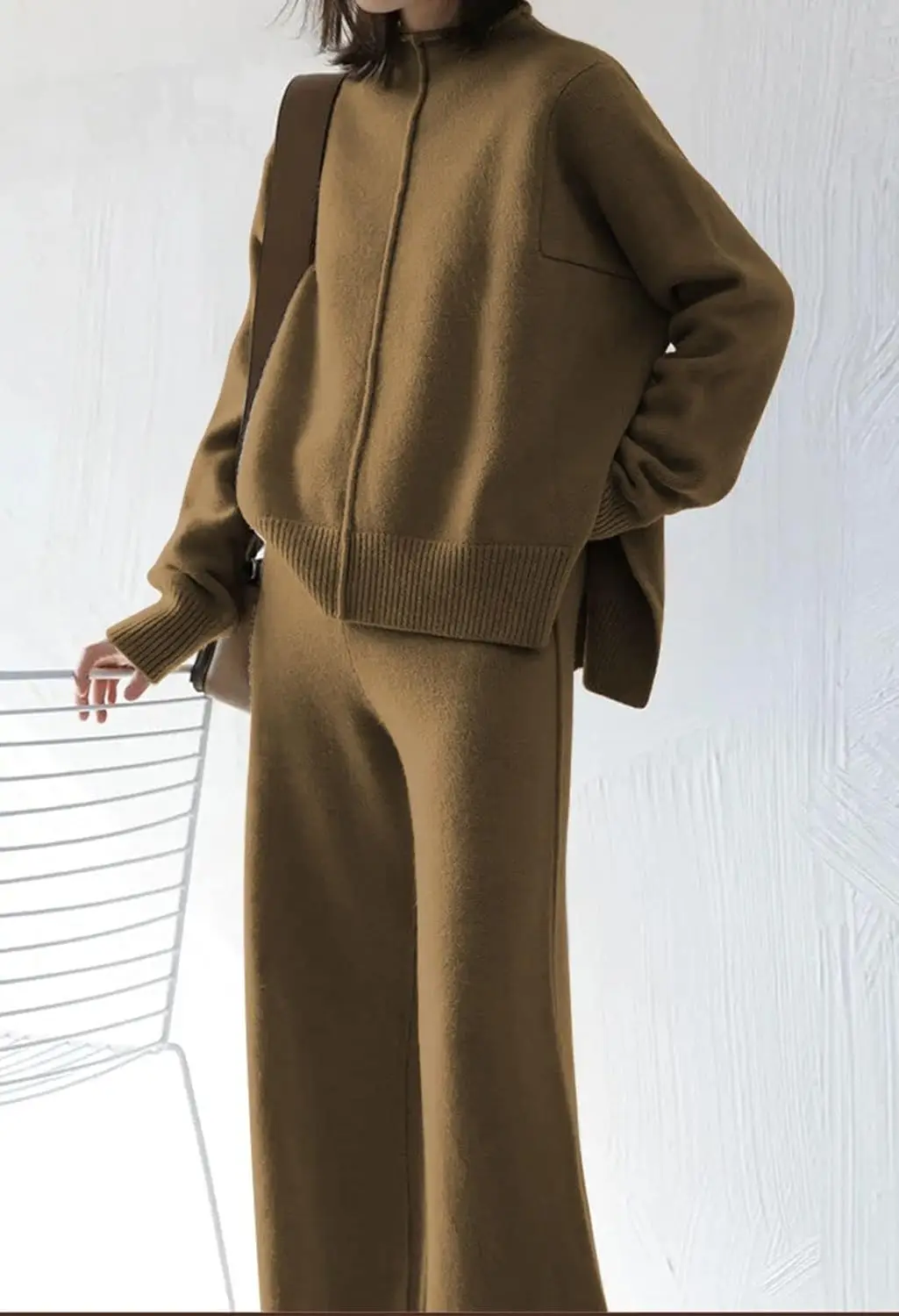 Winter Luxury Women Sweater Tops Wide Leg Pants Set Outfits Slouchy ...