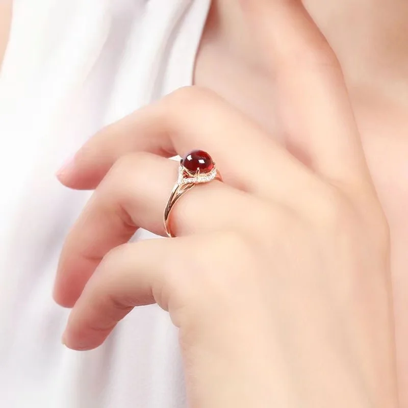 Garnet Hand Jewelry Set Pigeon Blood Red Cobblestone Live Mouth Ring ...