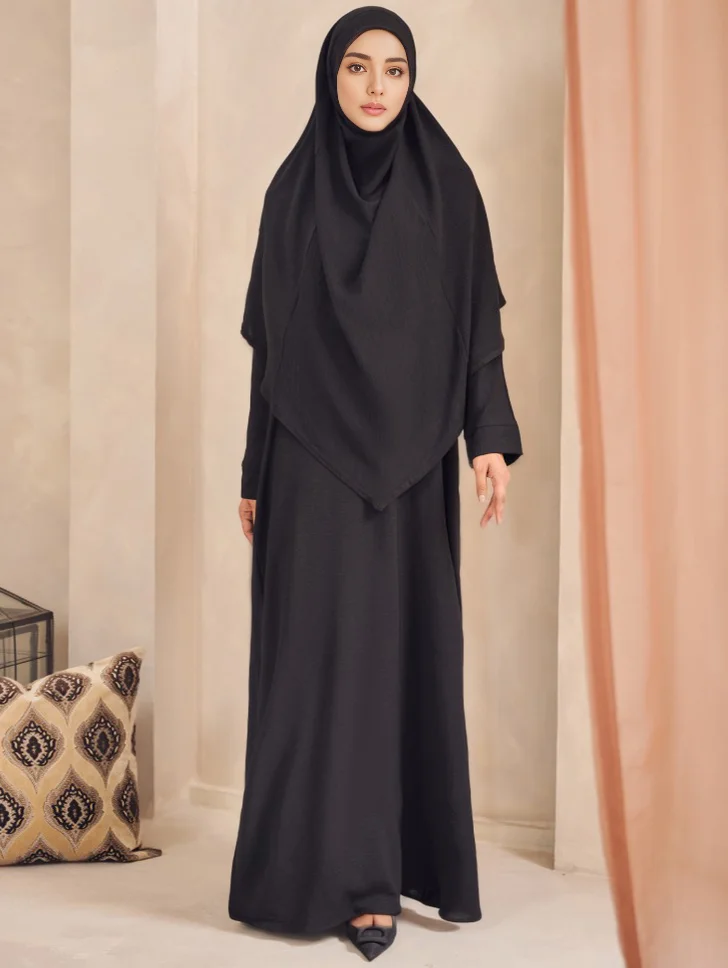 Ramadan 2-piece Middle East Muslim Robe Abaya, Solid Color Hjiab, Women ...