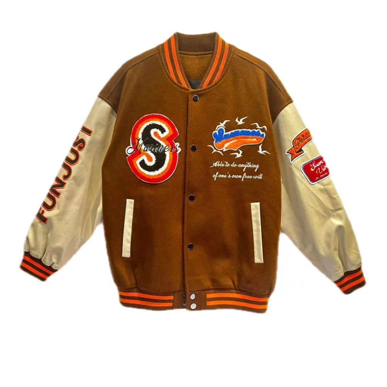 Custom Embroidered Patch Vintage Letterman Varsity Jacket Wholesale High Quality Pu Leather ...