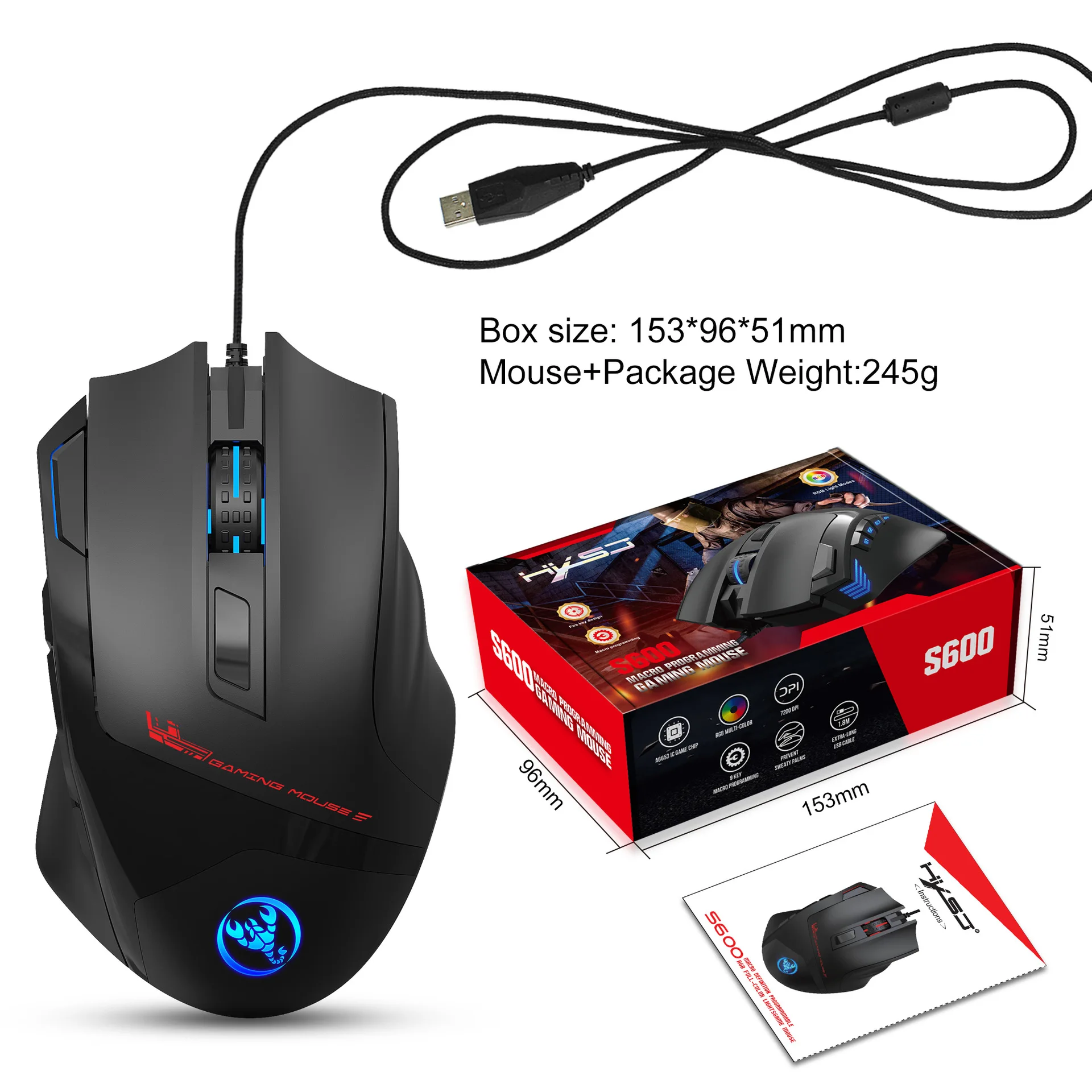 S600 Usb Computer Mouse Gaming Rgb Mouse Gamer 7200dpi Ergonomic Mice ...