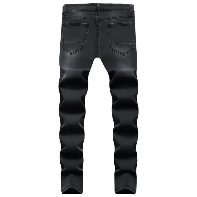 Fashion Skinny Ripped Damage Trousers Scratch Distressed Denim Mens ...