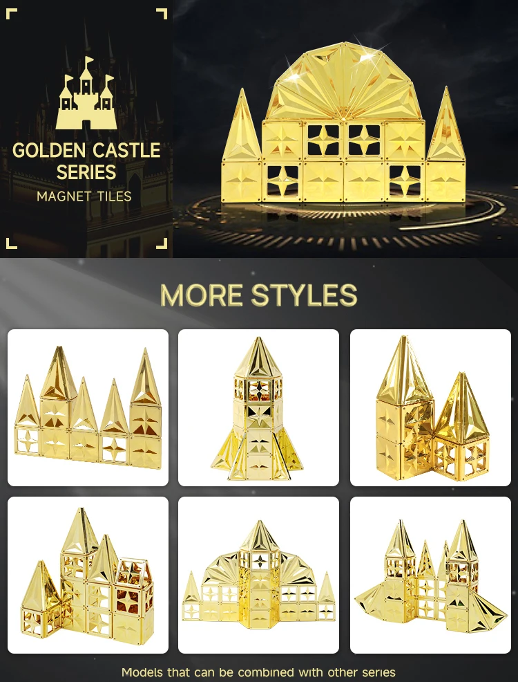 Mntl Plastic Magnetic Educational Blocks 3d Golden Castle Magnetic ...